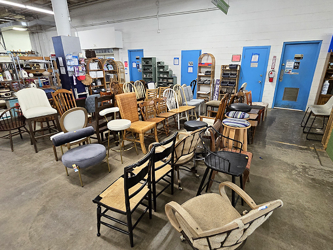 The chair section resembles a peculiar family reunion where everyone's related but nobody quite matches&mdash;yet somehow, it works beautifully.