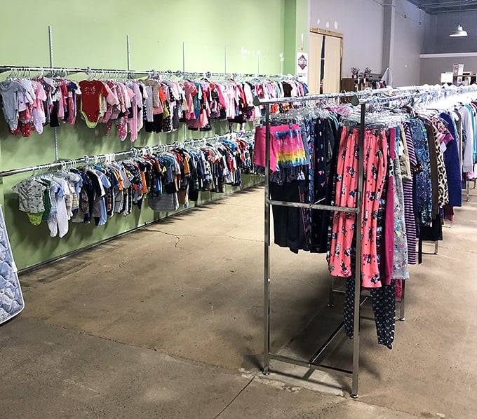 Tiny fashions for tiny humans, meticulously organized by size. Because even when you're three feet tall, you still deserve style options.