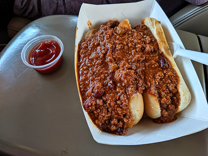 Chili dogs that demand a strategic eating approach. The perfect ratio of meat to bun, with chili cascading down like a savory waterfall.