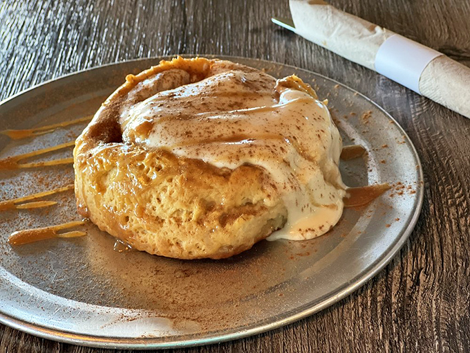 This isn't just a cinnamon roll&mdash;it's a warm hug on a plate, complete with cream cheese frosting that melts into every nook and cranny.