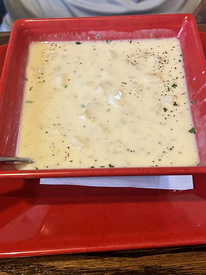 Behold the clam chowder &ndash; a creamy masterpiece where each spoonful delivers that perfect balance of tender clams and velvety broth that warms the soul.