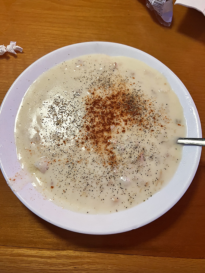 Clam chowder so authentic you'll check outside for fog. That sprinkle of paprika is the chef's signature&mdash;like a culinary autograph on your lunch.