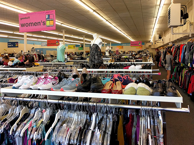 Rack after colorful rack of women's clothing offers everything from everyday basics to occasional designer gems hiding among the hangers.