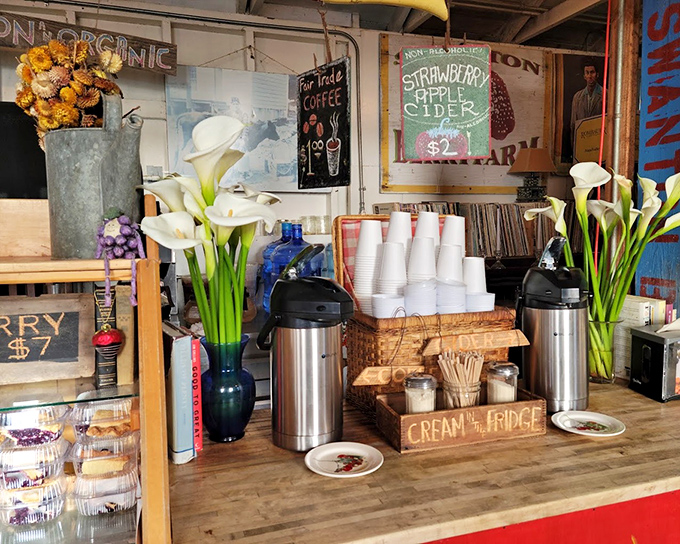 Coffee, cider, and flowers&mdash;the farmstand trifecta that turns a simple berry stop into an afternoon's delightful detour from the digital world.