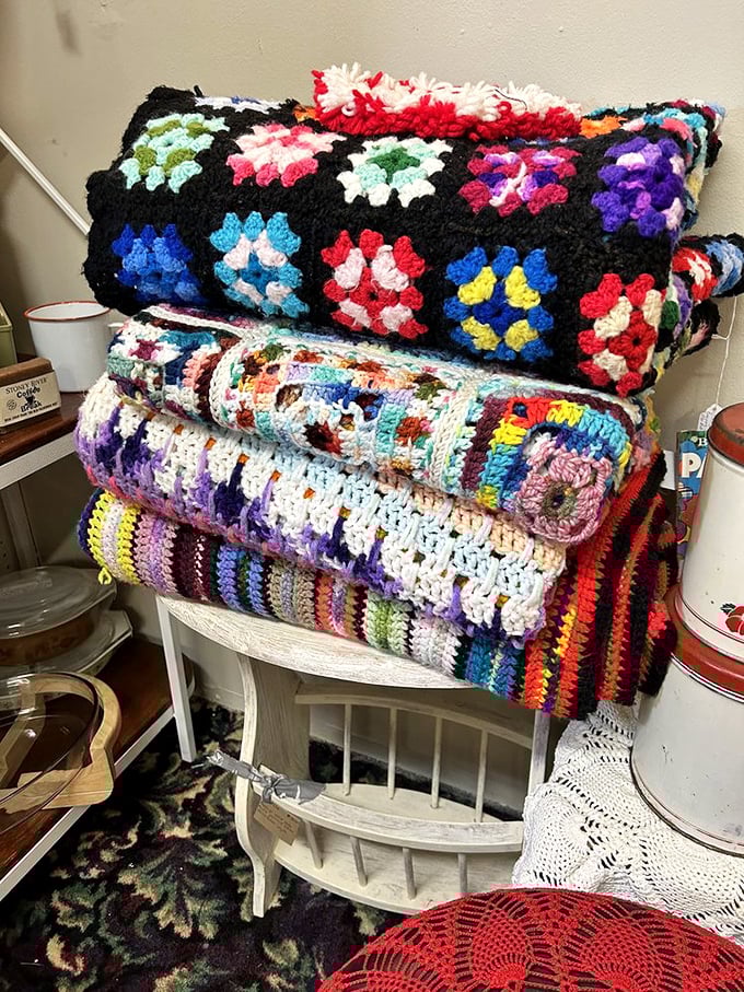 Grandma's love, stitch by stitch. These handcrafted blankets carry the warmth of countless hours and colorful dreams.