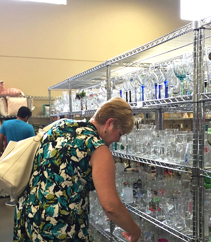 The glassware aisle&mdash;where serious hunters examine each piece with the focus of a diamond appraiser at Tiffany's.