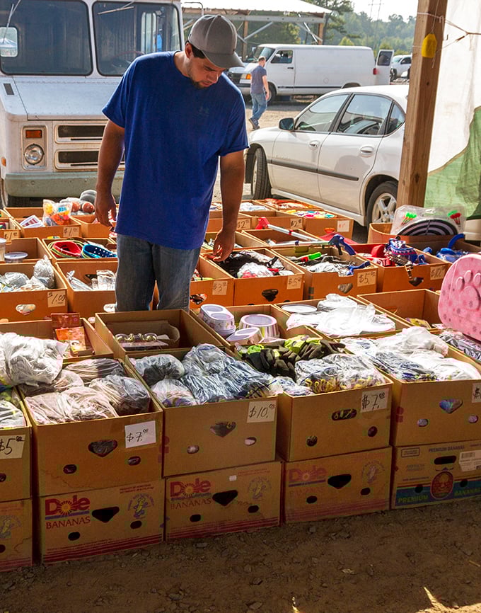 Every box holds potential discoveries as shoppers carefully examine merchandise. Like reading tea leaves, but with more practical results.