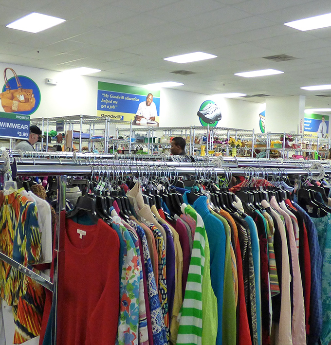 A rainbow of options stretches as far as the eye can see. Shopping here is like time travel with a side of bargain hunting.