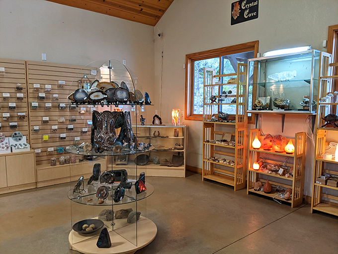 The Crystal Cave gift shop is where geology meets retail therapy, offering everything from serious mineral specimens to whimsical souvenirs.