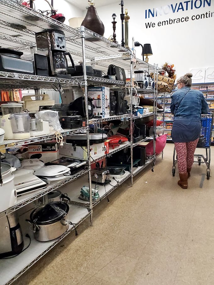 The small appliance section: where yesterday's must-have gadgets await their second act. That bread maker might just fulfill its destiny in your kitchen.