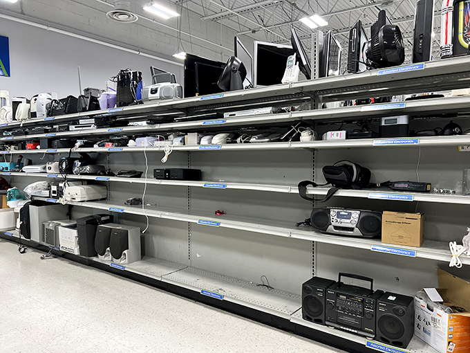 The electronics section: where yesterday's technology awaits its second act. That vintage boombox might just be your next conversation piece.