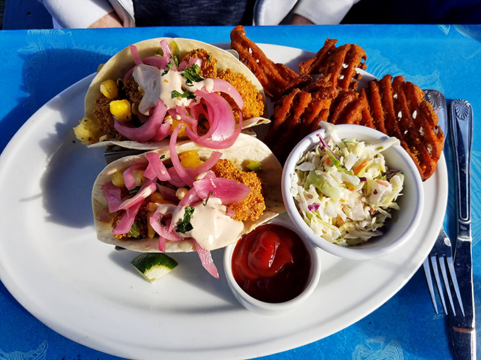These fish tacos aren't just topped with pickled onions&mdash;they're crowned with them, like royalty of the handheld seafood kingdom.