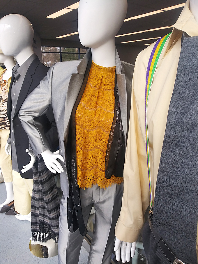 Mannequins sporting surprisingly stylish ensembles prove that second-hand doesn't mean second-rate when it comes to fashion finds.