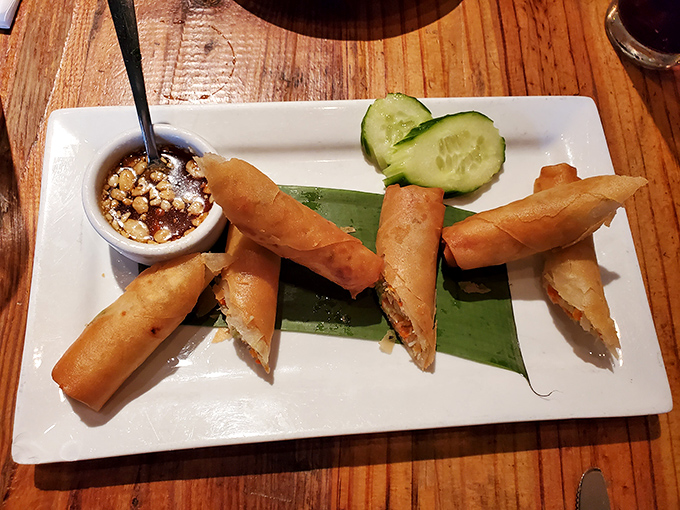 Spring rolls that crackle with each bite, served with a dipping sauce so good you'll consider drinking it when nobody's looking.