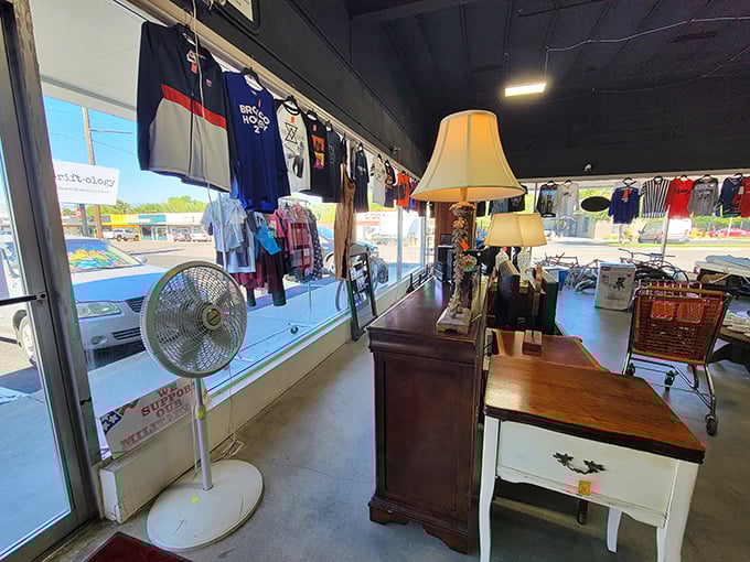 Where lamps find second lives and furniture tells new stories. That two-tone nightstand is just waiting for its next chapter in your bedroom.