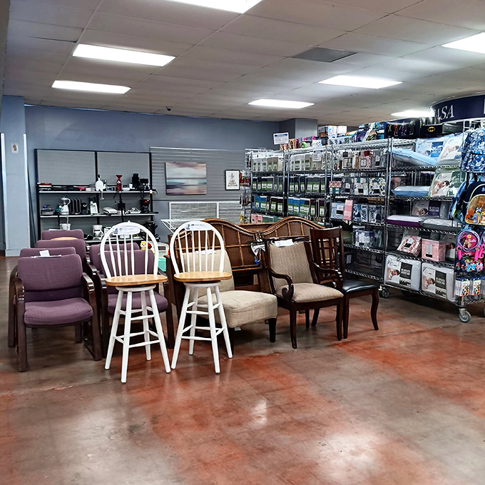 The furniture section showcases an eclectic collection of seating options &ndash; from bar stools to dining chairs &ndash; all priced for bargain hunters.