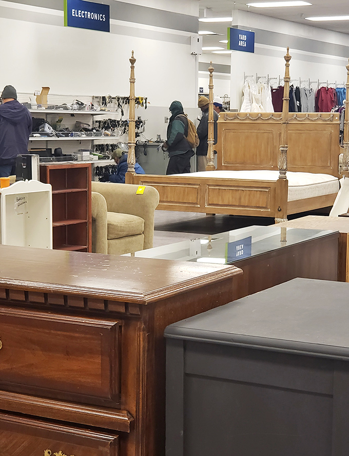 Furniture shopping becomes time travel as four-poster beds and mid-century coffee tables coexist in this museum where everything's for sale.