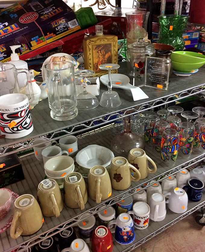 Glassware galore! Each shelf tells a different story&mdash;from grandma's fancy punch bowl to that perfect mug for your morning coffee ritual.