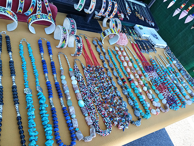 Turquoise dreams and silver whispers. Each strand tells a different story of the Southwest, just waiting to adorn its next appreciative wearer.