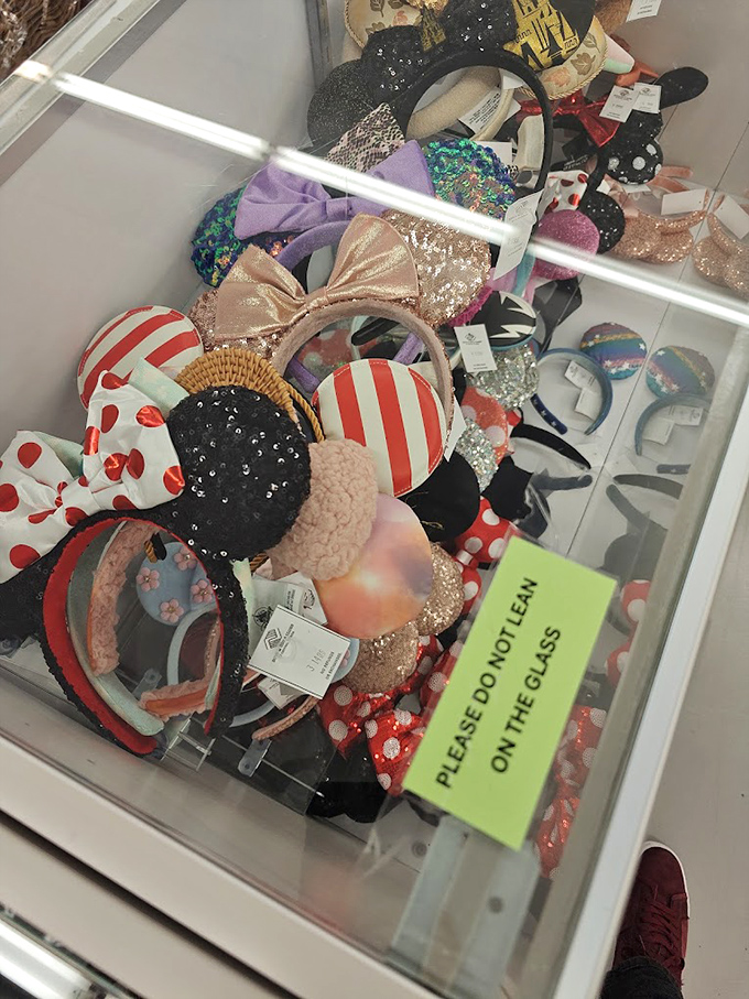 The "please do not lean on glass" sign is the only thing stopping fashionistas from diving headfirst into this sparkly headband collection.