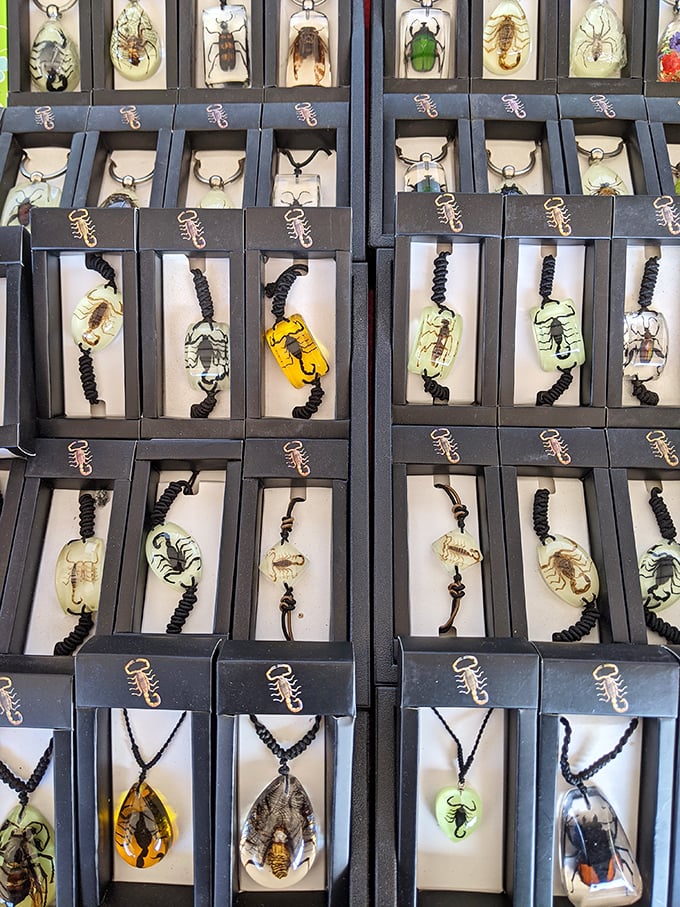 Nature's creatures suspended in time&mdash;these resin pendants transform scorpions and beetles into conversation-starting jewelry. Entomology meets fashion.