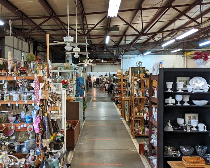 Every aisle tells a different story. From practical housewares to whimsical collectibles, the market's interior is a choose-your-own-adventure of vintage shopping.