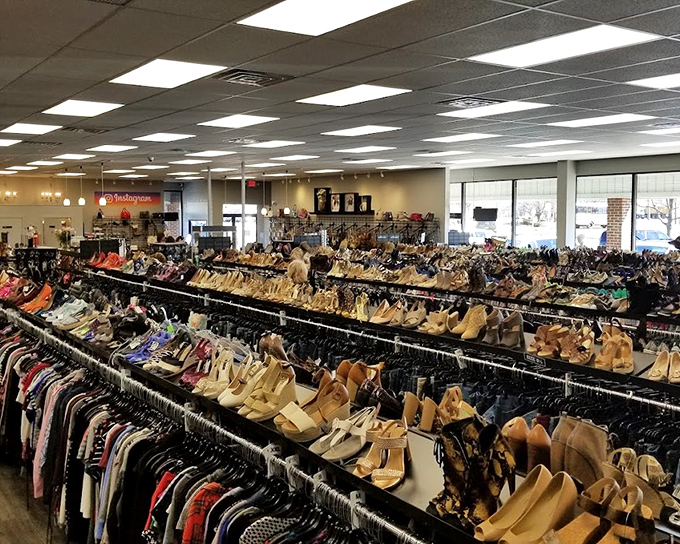 A shoe lover's dream realized &ndash; row after glorious row of footwear arranged with the precision of a military parade but with much better style.