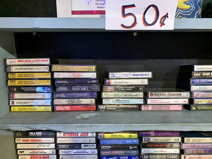 Nostalgia in plastic rectangles! These 50-cent cassette tapes are time capsules of road trips and mixtapes from decades past.