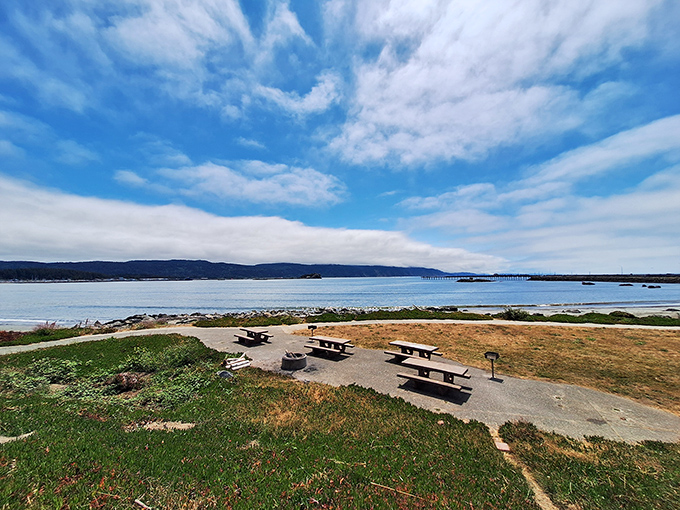 Nature's picnic area with the best view in town. These tables aren't just furniture &ndash; they're front-row seats to the Pacific's endless performance.