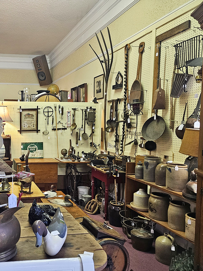 Tools that built America hang like sleeping soldiers. Your grandfather would recognize every one and have a story about each.