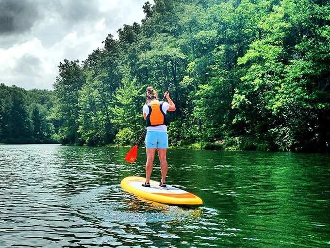 Social distancing, mountain style. Gliding across Boley Lake offers perspectives you'll never find from behind a windshield.