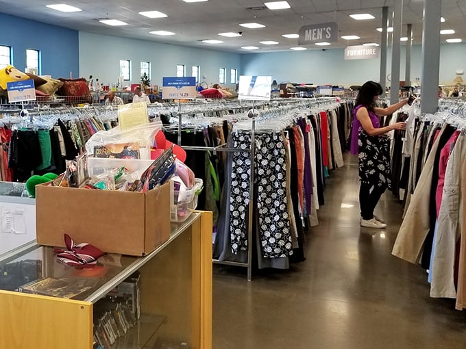 Browsing the clothing section is like flipping through a choose-your-own-adventure book where every choice costs less than lunch.