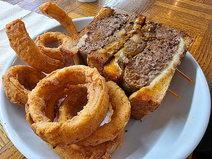 This patty melt and onion ring combo isn't just lunch&mdash;it's therapy on a plate. Comfort food that understands you better than your therapist, at a fraction of the cost.