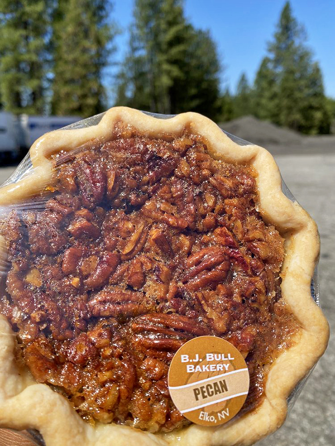 Behold the pecan pie that launched a thousand road trips. Those perfectly arranged pecans are like the Sistine Chapel of Nevada desserts.