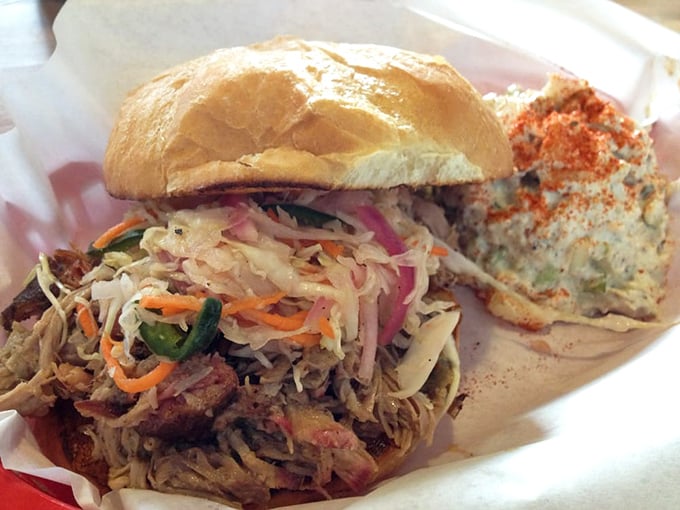This pulled pork sandwich isn't just a meal &ndash; it's an edible love letter from Texas to Oregon, complete with crisp slaw for that perfect textural counterpoint.