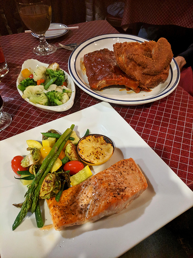 Who says supper clubs only excel at fried foods? This perfectly seared salmon with grilled vegetables proves otherwise.