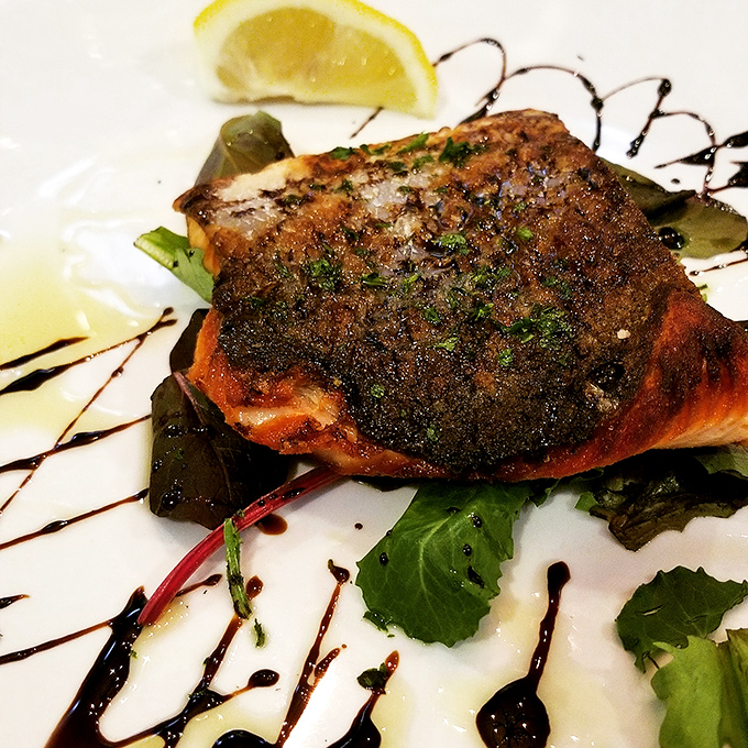 Blackened salmon that's having an identity crisis&mdash;it thinks it's from the Mediterranean, but tastes like heaven regardless of geography.