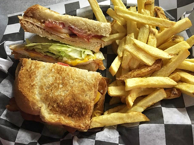 The sandwich that launched a thousand lunch breaks. Perfectly toasted bread embracing fresh ingredients &ndash; a handheld masterpiece on checkered paper.