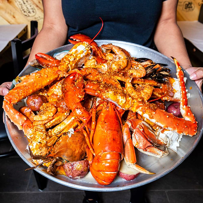 Not so much a meal as a glorious seafood battlefield&mdash;lobster, crab legs, and shrimp seasoned to perfection, awaiting your strategic attack.