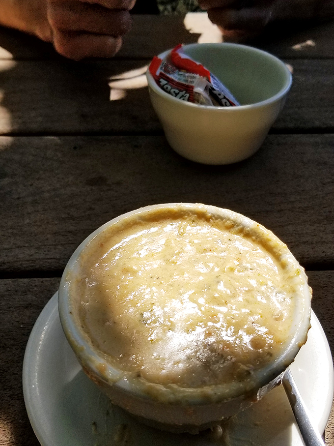 The legendary She Crab Soup arrives like a warm hug in a bowl, creamy and rich with promises of maritime bliss.