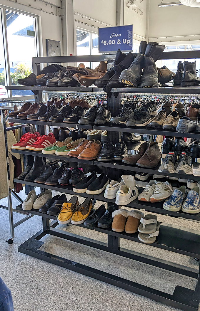 The shoe section: where patience pays dividends. Those red Adidas sneakers are practically begging for a second chance at streetwear stardom.