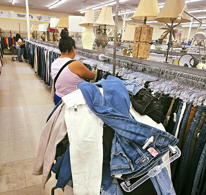 Watch a seasoned thrift warrior in action, methodically working through the denim section with the focus of a surgeon and the patience of a saint.