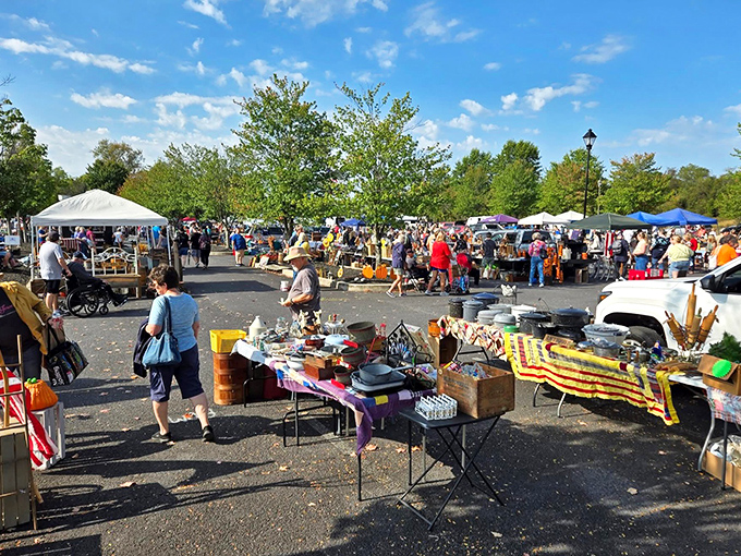 Weekend treasure hunters navigate a sea of pop-up tents and tables, where one person's castoffs become another's conversation pieces.