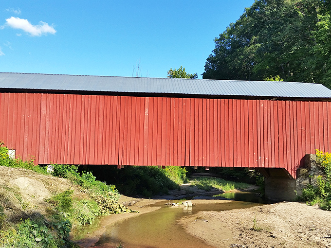 From the side, you can see how this bridge has been keeping its feet dry for generations.