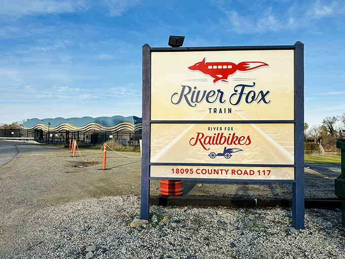 This isn't just a sign; it's your invitation to adventure. Note the railbikes option&mdash;because sometimes you want to provide your own locomotion.