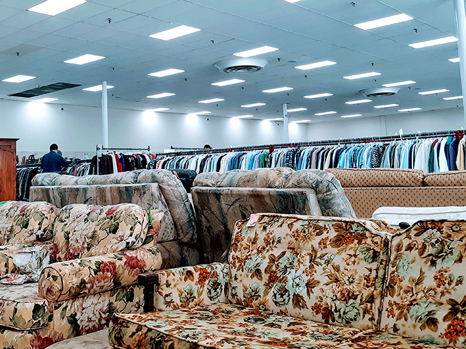 Floral sofas that witnessed countless family gatherings now await their next chapter in someone's living room saga.