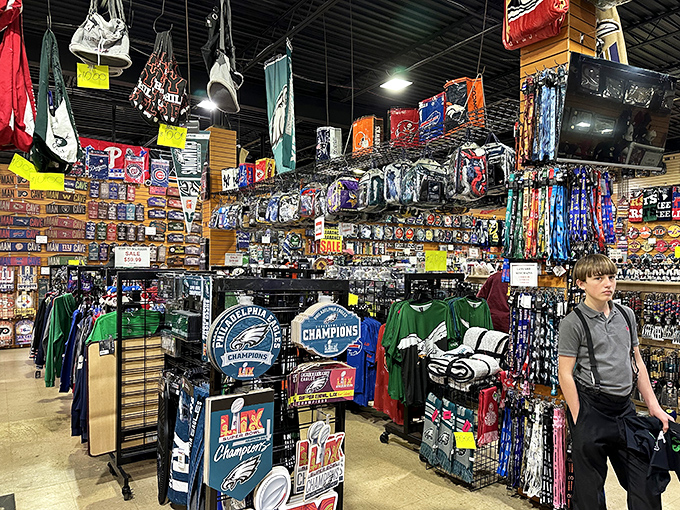 Sports fan central! Eagles, Phillies, and more—deck yourself out in team gear without the stadium markup. The only thing missing is the overpriced hot dogs.