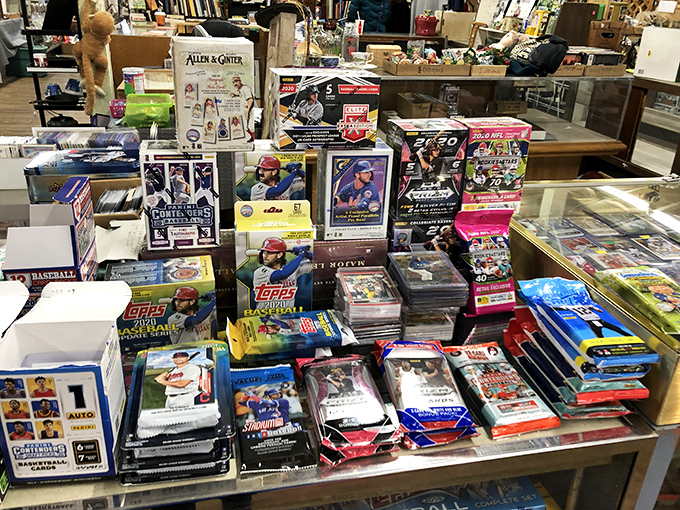Baseball card heaven! For collectors, this table isn't just merchandise&mdash;it's childhood summers, heroes, and the sweet smell of bubblegum.