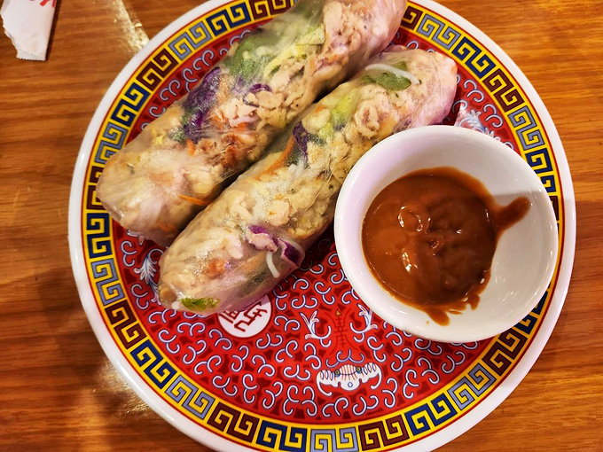 Fresh spring rolls that haven't been sitting around getting tough&mdash;translucent rice paper revealing colorful vegetables like edible gifts.