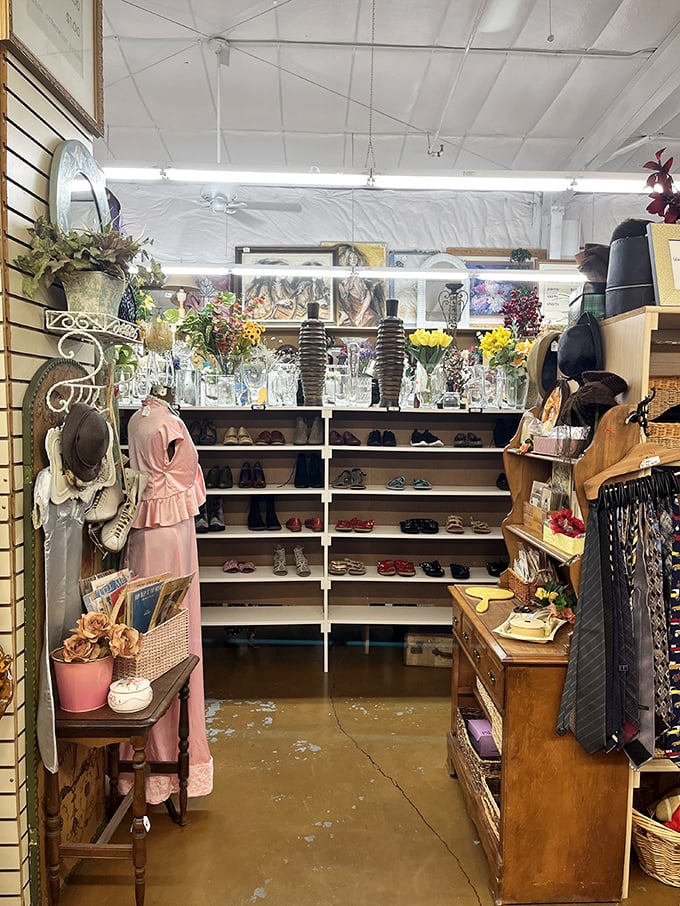 The shoe section doubles as a museum of fashion history. From barely-worn designer finds to "what were they thinking?" vintage gems.